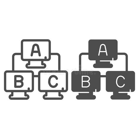 Three Desktop Monitors With Letters Solid Icon Neural Network Concept Vector Graphics Stock