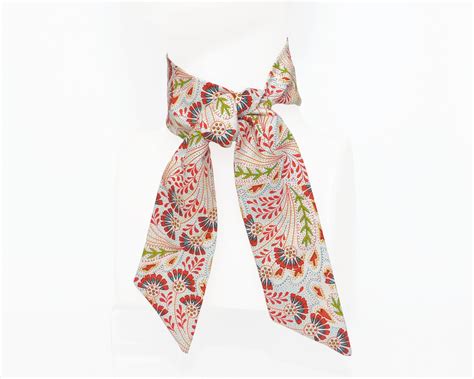 Multi Use Band Scarf Colored Herbaceous Flowers On Ecru Polina Couture