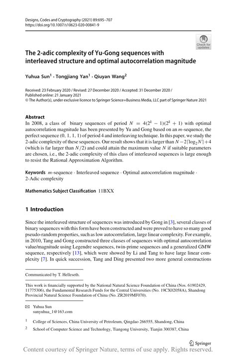 The 2 Adic Complexity Of Yu Gong Sequences With Interleaved Structure