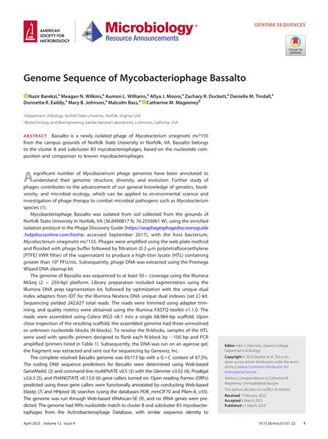 Pdf Genome Sequence Of Mycobacteriophage Bassalto