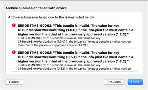 Ios Itunes Connect Cfbundleshortversionshort Must Contain A Higher