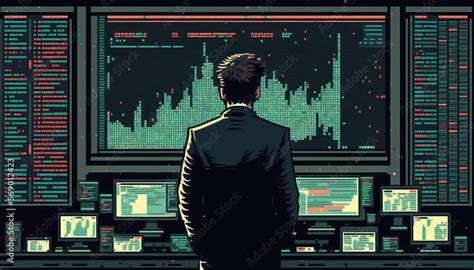 Pixel Art Of Business Man Trading Stock Market Background Financial Concept Generative Ai