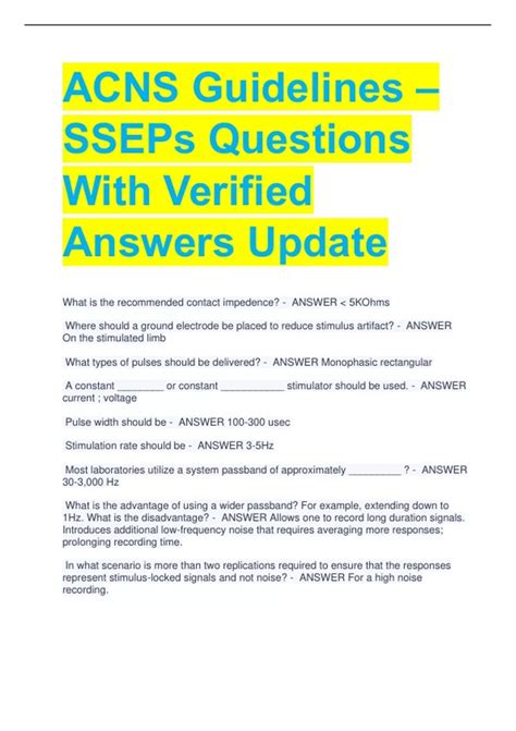ACNS Guidelines SSEPs Questions With Verified Answers Update EEG Stuvia US