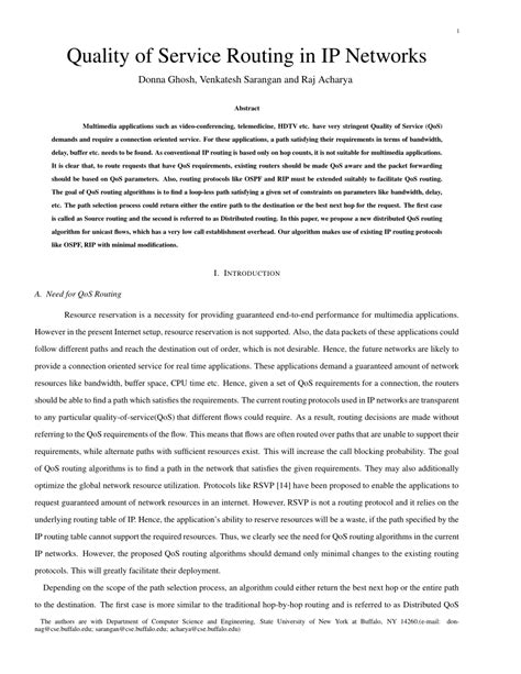 Pdf Quality Of Service Routing In Ip Networks