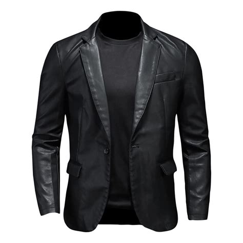 Ylsdy Mens Lapel Faux Leather Blazer Business Casual Pu Blazers Jacket