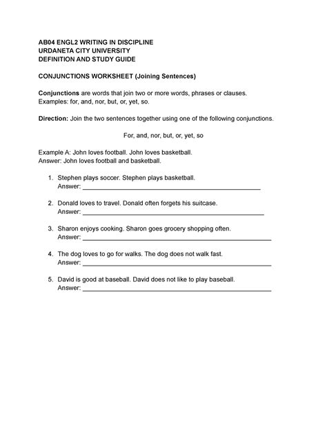 Conjunctions With Exercises Ab04 Engl2 Writing In Discipline Urdaneta City University