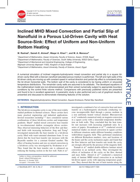 Pdf Inclined Mhd Mixed Convection And Partial Slip Of Nanofluid In A