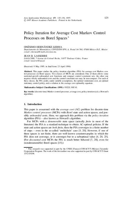 Pdf Policy Iteration For Average Cost Markov Control Processes On