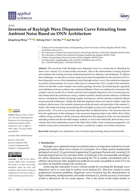 Pdf Inversion Of Rayleigh Wave Dispersion Curve Extracting From Ambient Noise Based On Dnn