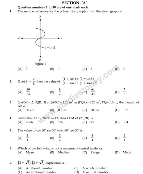 Cbse Class 10 Mathematics Question Paper Sa 1 2010 10