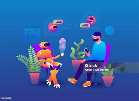 Man And Ai Interaction Chatbot Stock Illustration Download Image Now