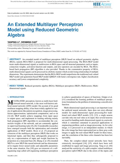 Pdf An Extended Multilayer Perceptron Model Using Reduced Geometric