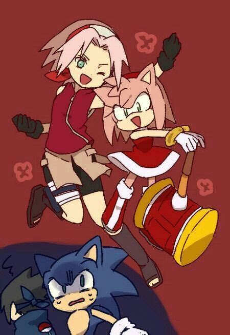 Sakura Sasuke Naruto Sonic Amy Crossover Funny Anime Fusión