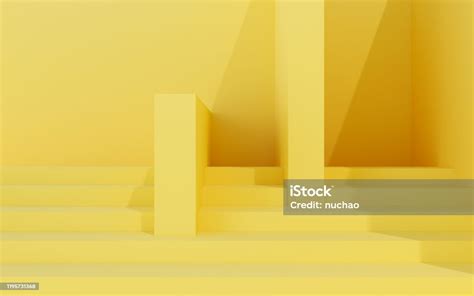 기하학적 형태와 노란색 으로 추상적 인 내부 공간 태양 빛은 벽에 그림자를 캐스팅 3d 렌더링 3차원 형태에 대한 스톡 사진 및 기타 이미지 Istock