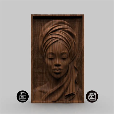 African Woman Relief Stl Framed Portrait Wood Carving Cnc Router 3d