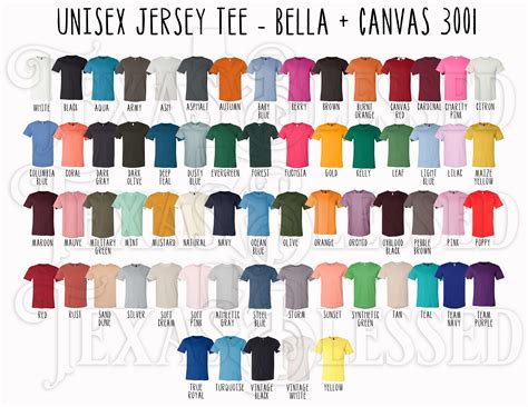 Bella Canvas 3001 Unisex Jersey T Shirt Color Chart Every T Shirt Color Bella Canvas Jpeg