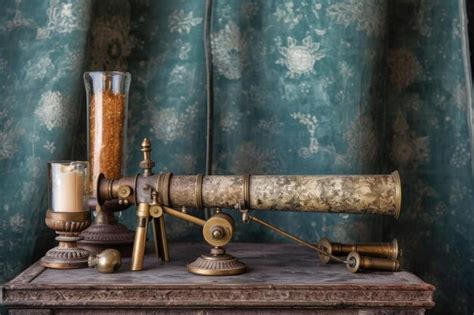 Premium Ai Image Vintage Brass Telescope With Celestial Map Background Created With Generative Ai