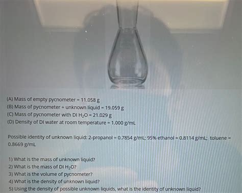 Solved A Mass Of Empty Pycnometer 11058 G B Mass Of