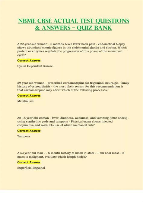 Nbme Cbse Actual Test Questions And Answers Quiz Bank With All The Correct Answers Usmle Step 1