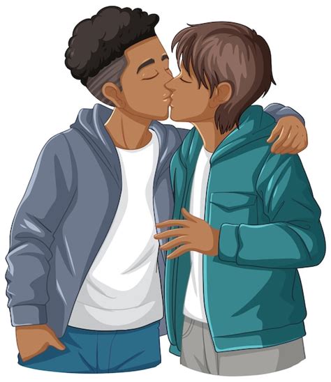 Premium Vector Gay Couple Cartoon Kissing
