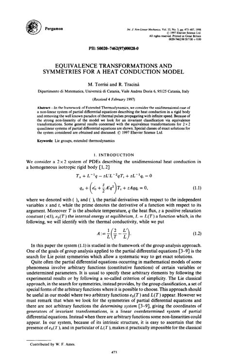 Pdf Equivalence Transformations And Symmetries For A Heat Conduction Model