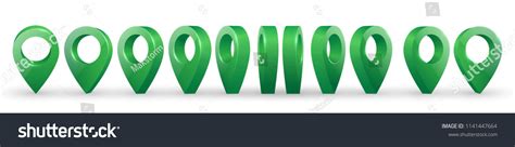 Shiny Green Metal Realistic Map Pointers Stock Vector Royalty Free