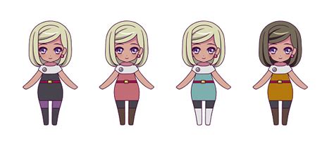 Anime Style Girls Character Illustration Set Stock Illustration