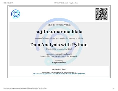 Dataanalysis Python Ibm Cognitiveclass Careerdevelopment Sujith Kumar Maddala