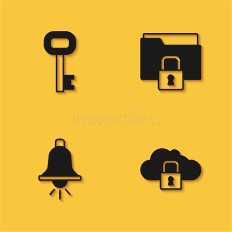 Set Old Key Cloud Computing Lock Ringing Alarm Bell And Folder And