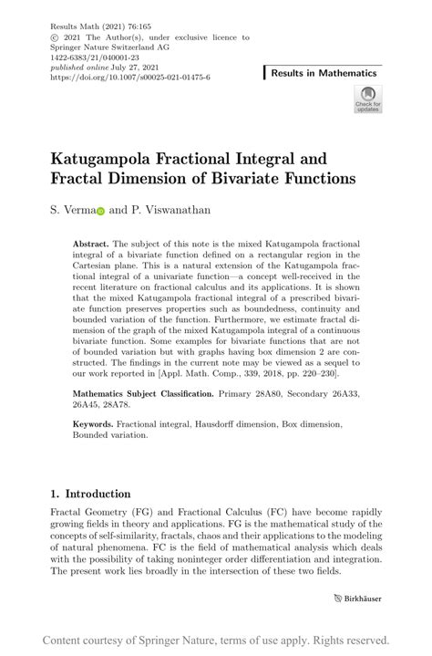 Katugampola Fractional Integral And Fractal Dimension Of Bivariate Functions Request Pdf