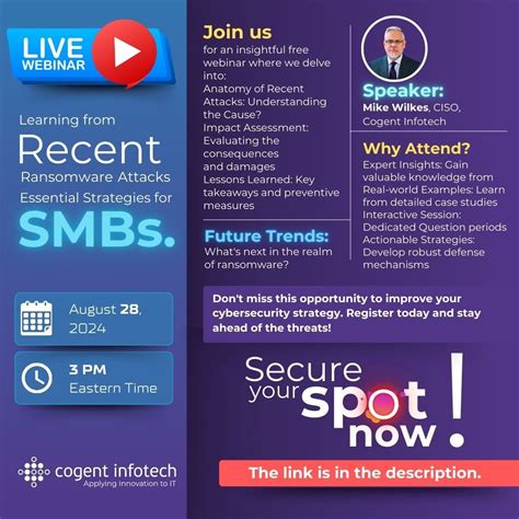 Cogent Infotech Webinar On Ransomware Attacks For Smbs Cogent Infotech Posted On The Topic