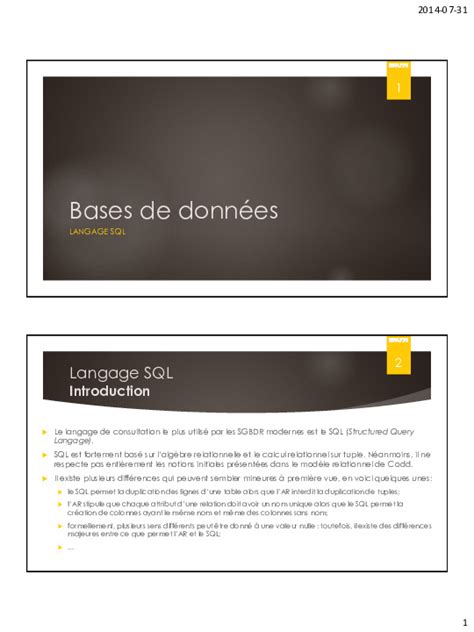 Cours Bases De Données Et Sql Coursinfopdf Com