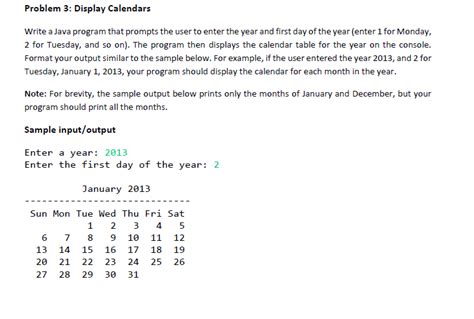 Solved Problem 3 Display Calendars Write A Java Program