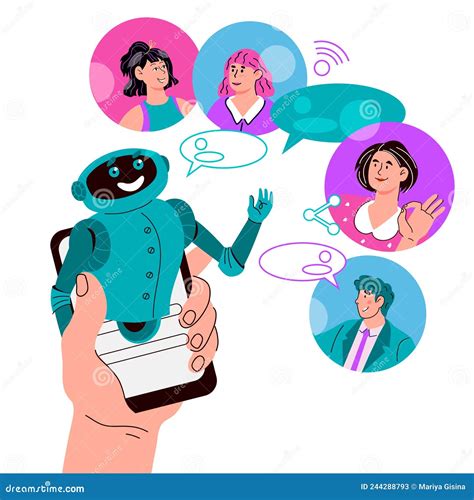 Customers Having Dialog With Chatbot On Smartphone Characters Chatting With Robot Asking