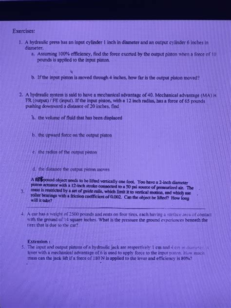 Solved Exercises A Hydraulic Press Has An Input Cylinder 1
