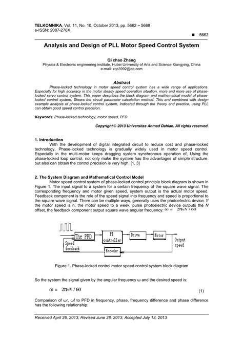 PDF Analysis And Design Of PLL Motor Speed Control System