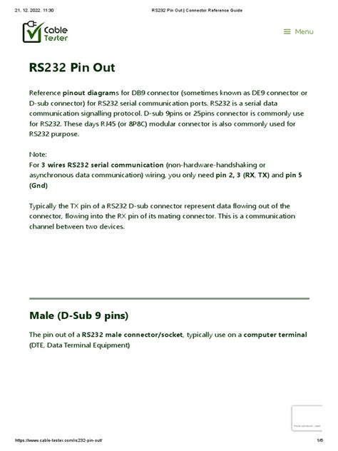 Rs232 Pin Out Connector Reference Guide Pdf Electrical Connector