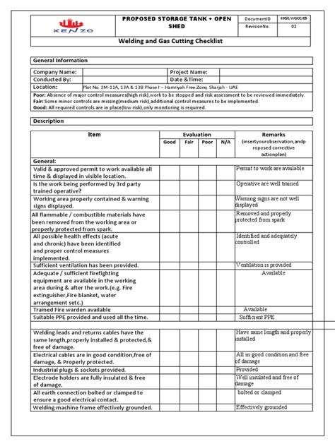 Ohse Cl 21 Welding And Gas Cutting Checklist Pdf Firefighting