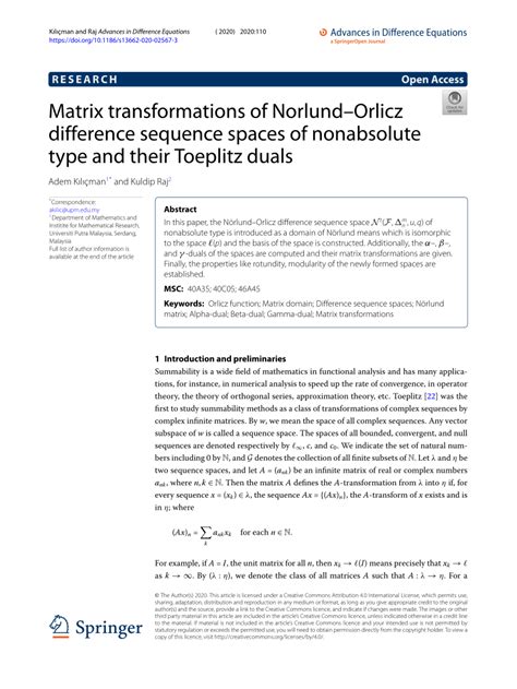 Pdf Matrix Transformations Of Norlund Orlicz Difference Sequence Spaces Of Nonabsolute Type