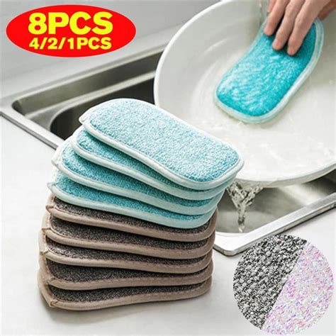 Double Sided Scouring Pad Reusable Microfiber Dish Cleaning Cloths