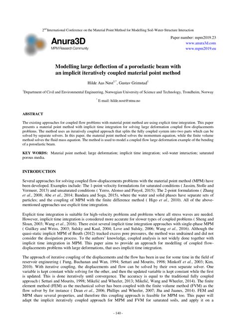 Pdf Modelling Large Deflection Of A Poroelastic Beam With An Implicit Iteratively Coupled
