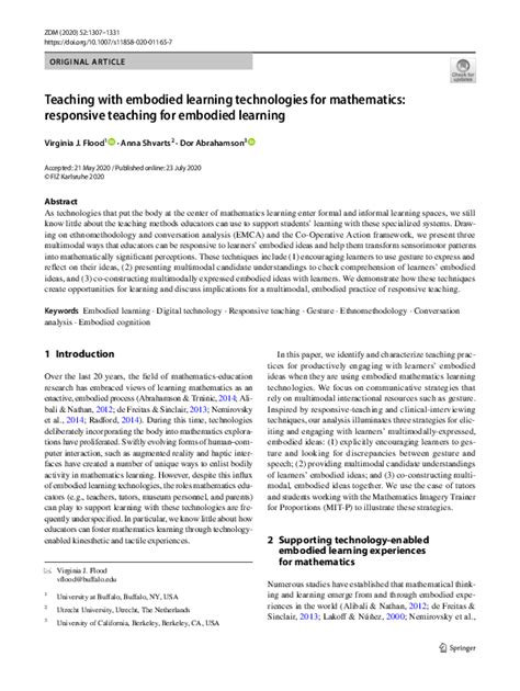Pdf Teaching With Embodied Learning Technologies For Mathematics Responsive Teaching For