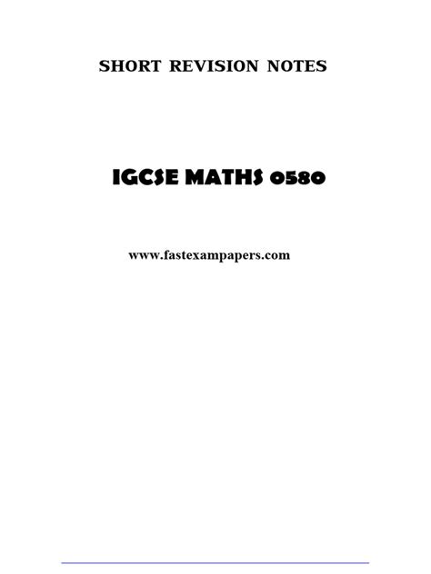 Igcse Mathematics Revision And Formula Sheet Pdf