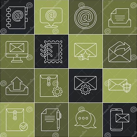 Set Line Mobile And Envelope Envelope With Shield Outgoing Mail Mail E Mail Postal Stamp