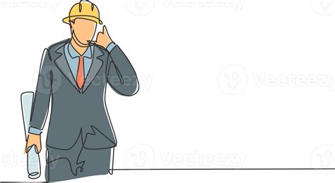 Continuous One Line Drawing Architect With Call Me Gesture And Wearing