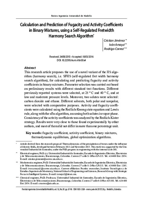 Pdf Calculation And Prediction Of Fugacity And Activity Coefficients In Binary Mixtures Using