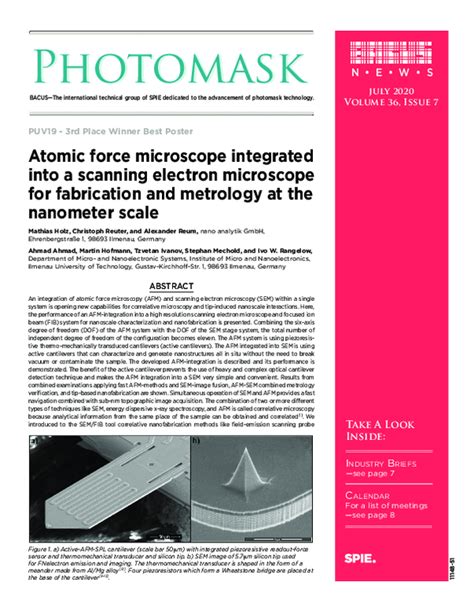 Pdf Atomic Force Microscope Integrated Into A Scanning Electron Microscope For Fabrication And