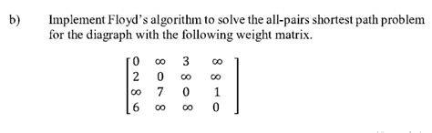 Solved Implement Floyd S Algorithm To Solve The All Pairs Chegg
