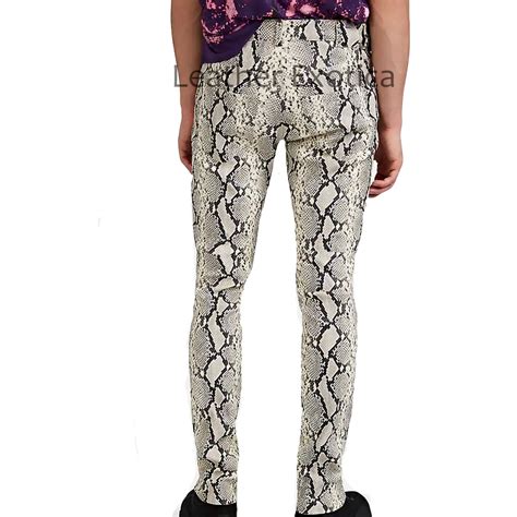 Python Print Leather Trousers For Men