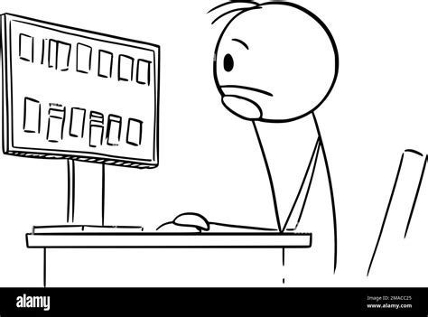 person playing card game on computer vector cartoon stick figure